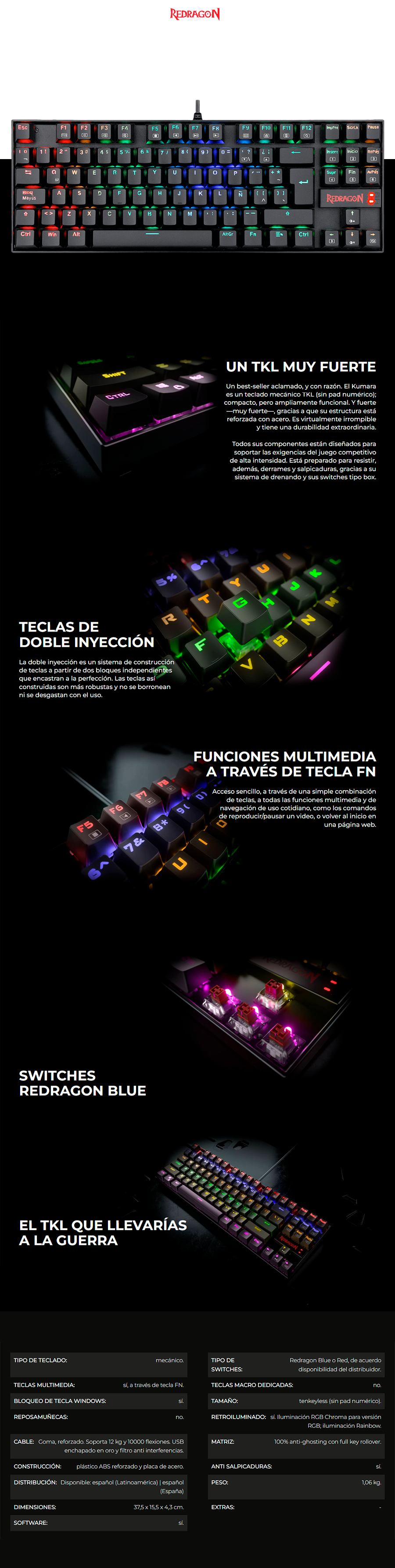 Teclado Gamer Redragon Kumara K552-KR / RGB / Teclado Mecánico / Outemu ...