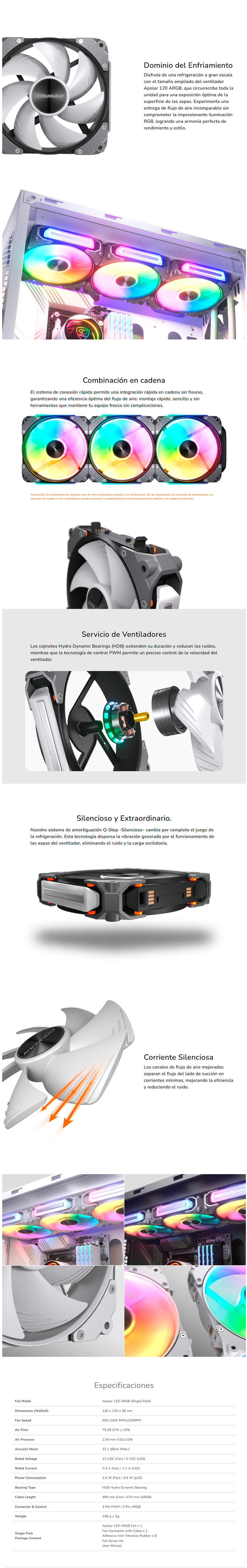 Kit Ventiladores Cougar APOLAR 120 ARGB / Ventiladores Modulares ...