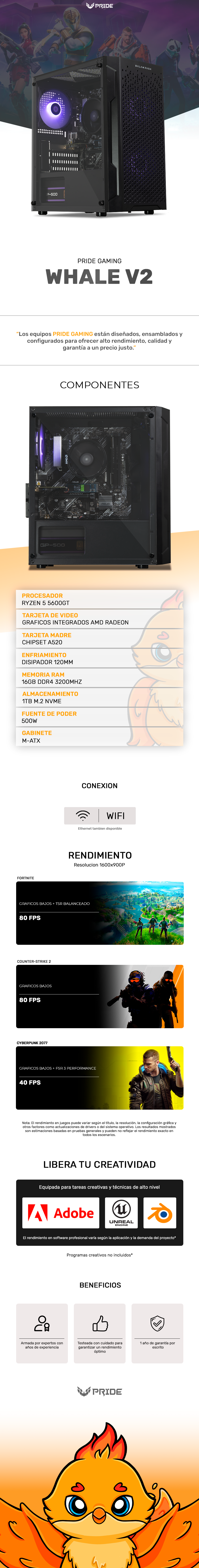 Computadora PRIDE GAMING WHALE V2/ AMD RADEON GRAPHICS / 6 NUCLEOS ...