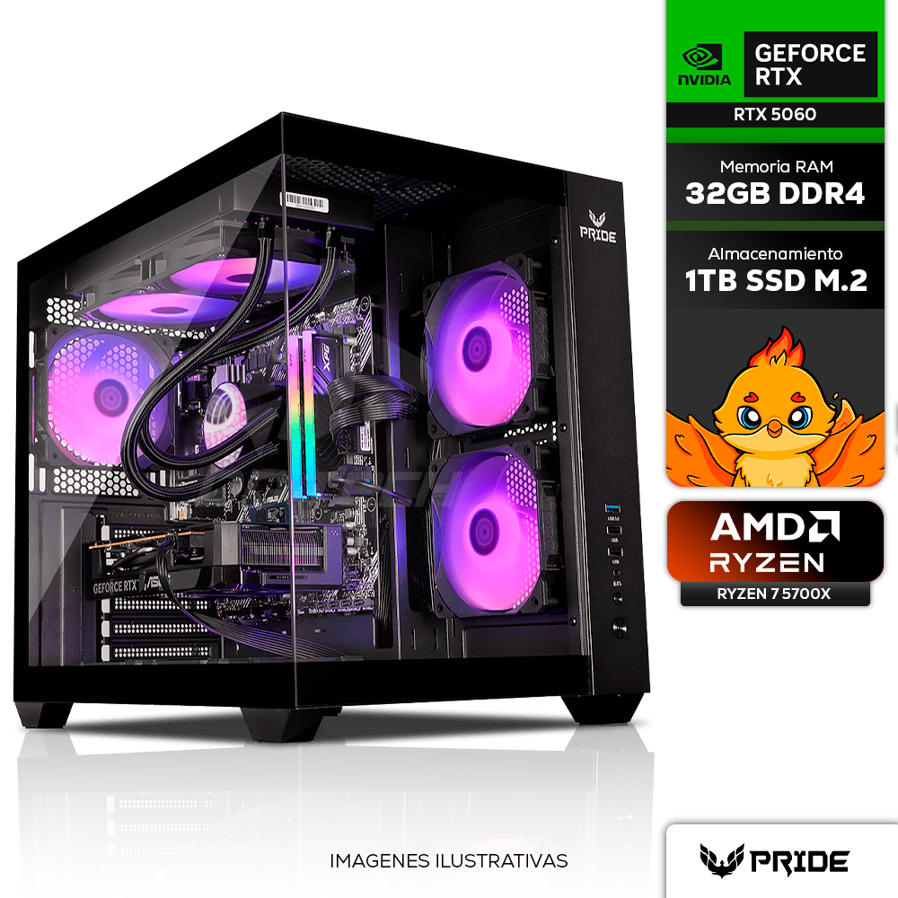 Computadora PRIDE GAMING FACTOR BLACK V2/ AMD Ryzen 7 5700X / RTX 5060 ...
