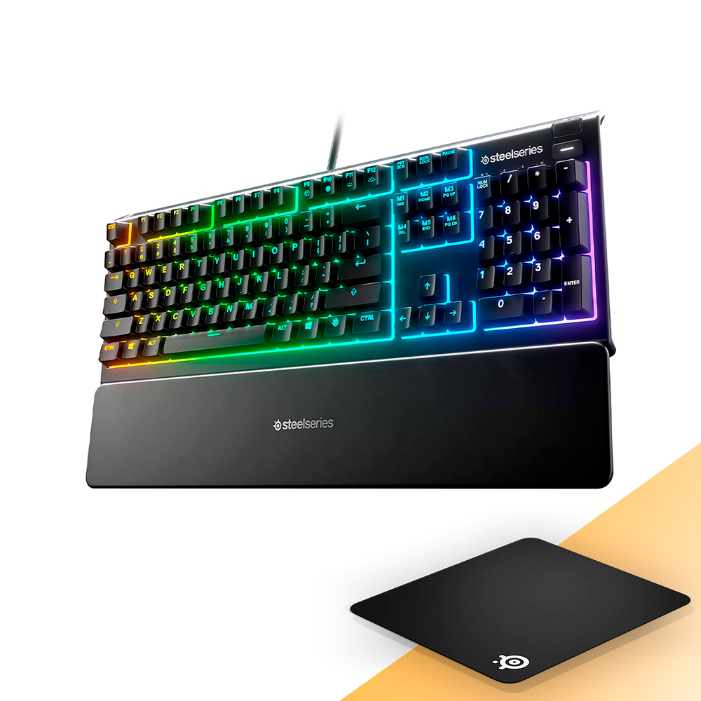 Teclado Gamer SteelSeries Apex 3 / Iluminación RGB de 10 zonas / IP32 Resistente al Agua / SP ...