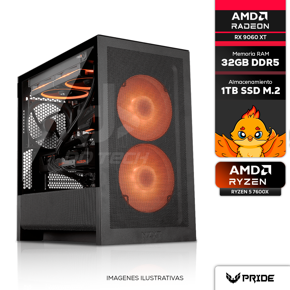 Computadora PRIDE GAMING CHEETAH / AMD RYZEN 5 7600X / RX 9060 XT 16GB ...