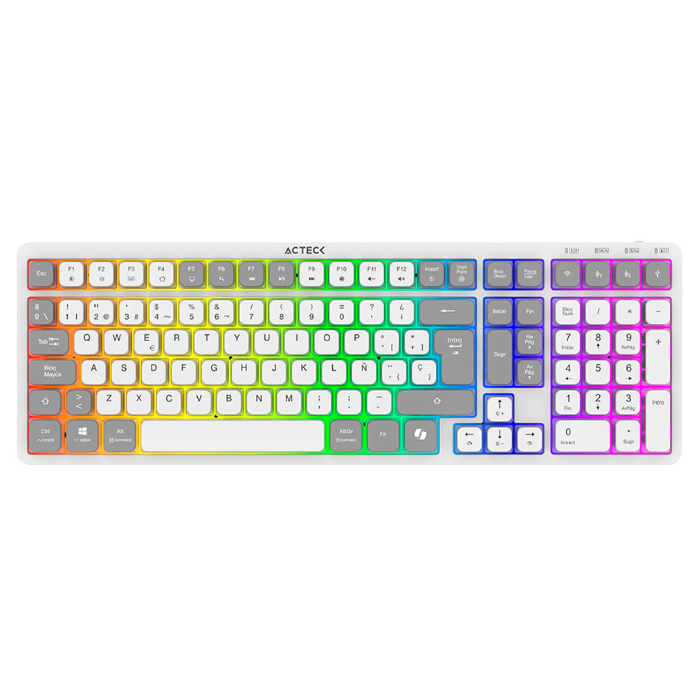 Teclado Mecánico Acteck Techno PRO TI790 LED RGB / Inalámbrico / Blanco / Español / AC-940078 ...