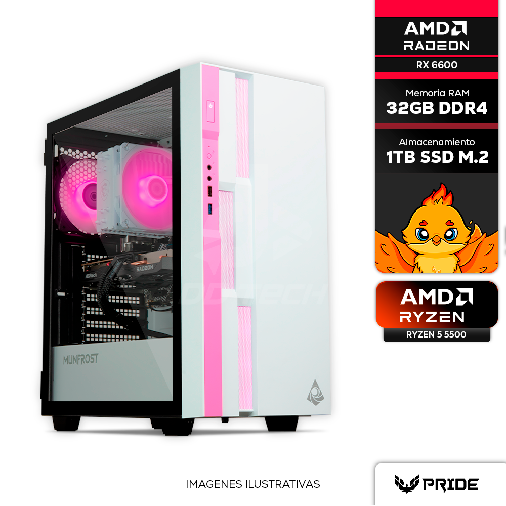 Computadora PRIDE GAMING FERRET V2/ AMD Ryzen 5 5500 / RX 6600 8GB ...