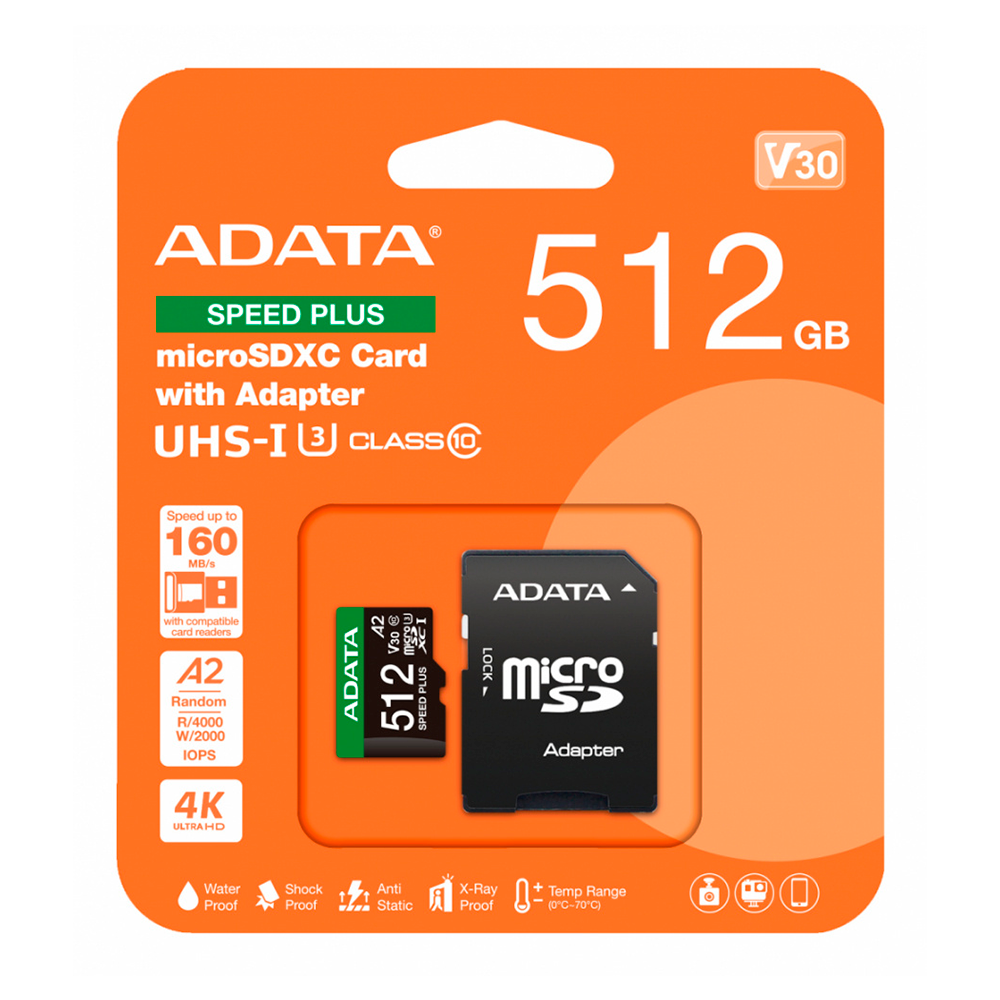 Memoria Flash Adata Speed Plus / 512GB MicroSDXC UHS-I Clase 10 / Con Adaptador ...
