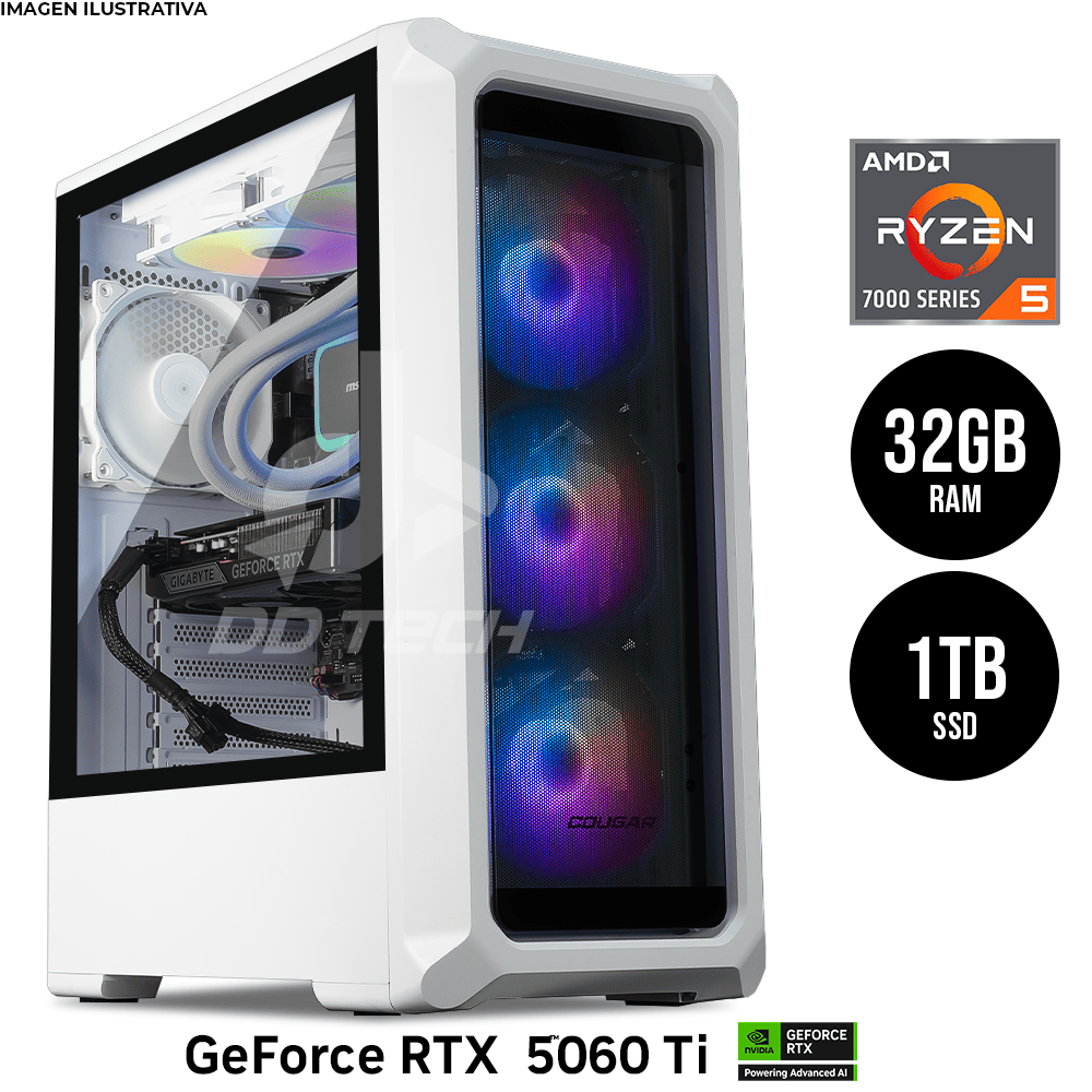 Computadora PRIDE GAMING HARPY / NVIDIA GeForce RTX 5060 TI / AMD RYZEN 5 7600X / 32GB RAM DDR5 ...