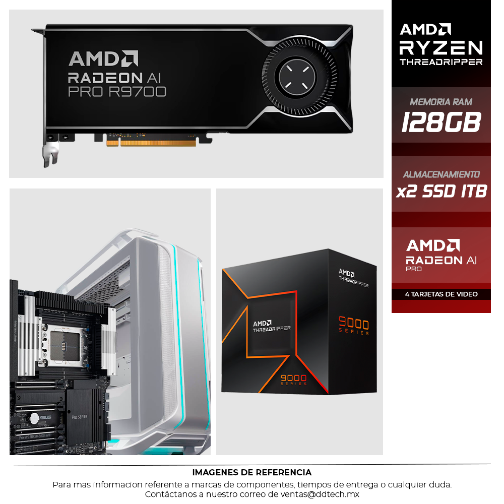Computadora PRIDE AMD PERFORMANCE AI WORKSTATION / AMD Ryzen Threadripper 9980X / x4 AMD Radeon ...