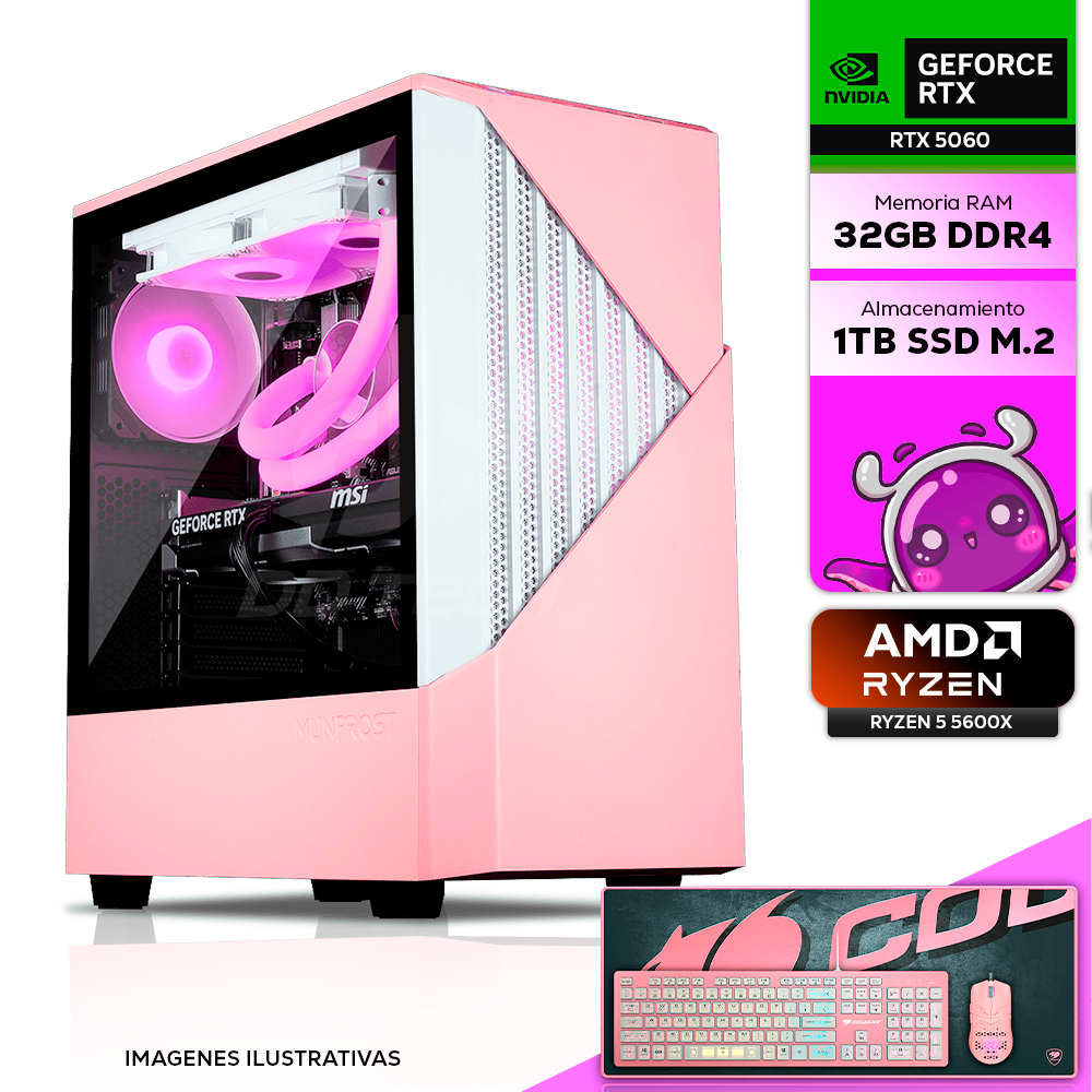 Computadora PRIDE GAMING MUNFROST PINK / GeForce RTX 5060 / AMD Ryzen 5 ...