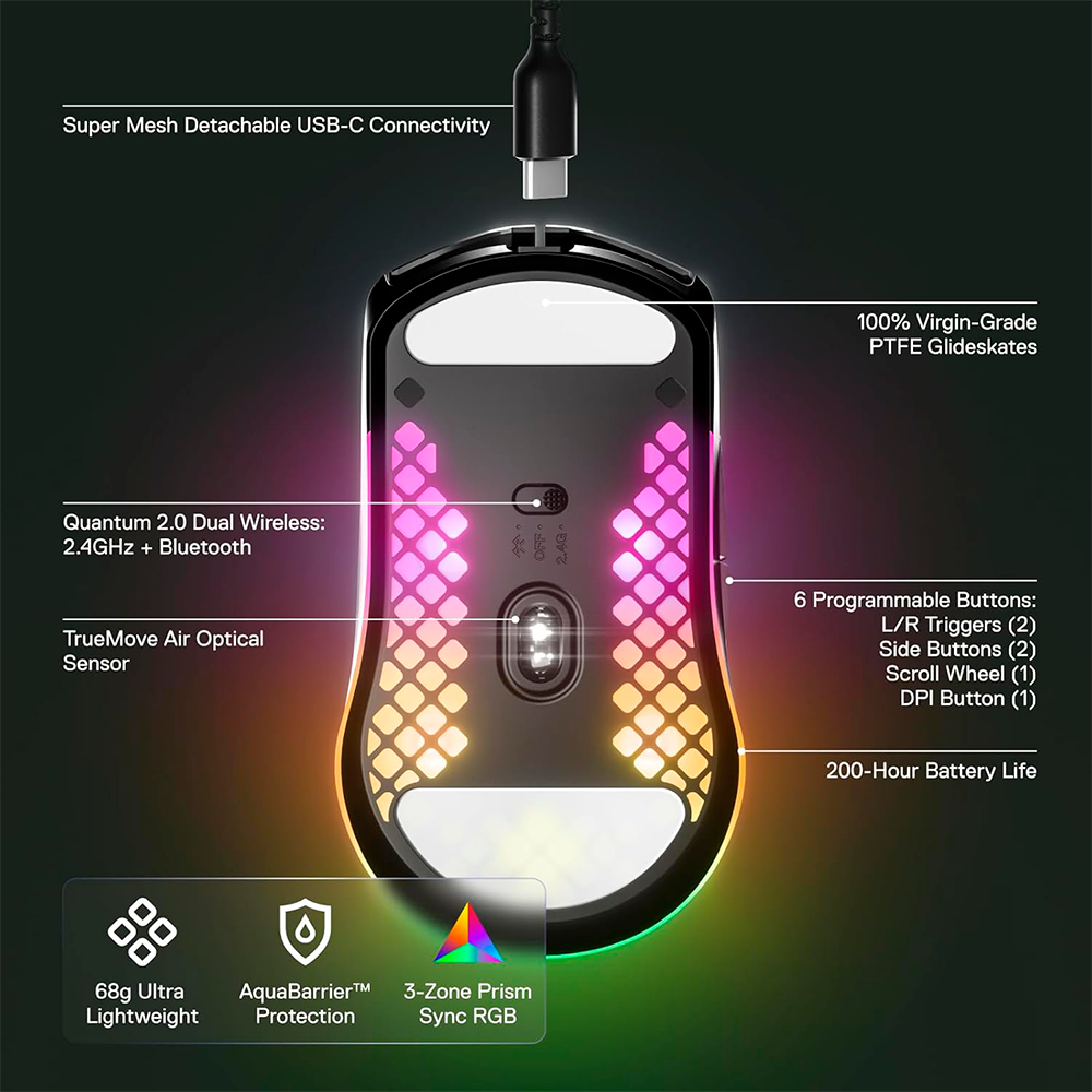 Mouse Gamer SteelSeries Aerox 3 Wireless Onyx / Inalámbrico / Sensor ...
