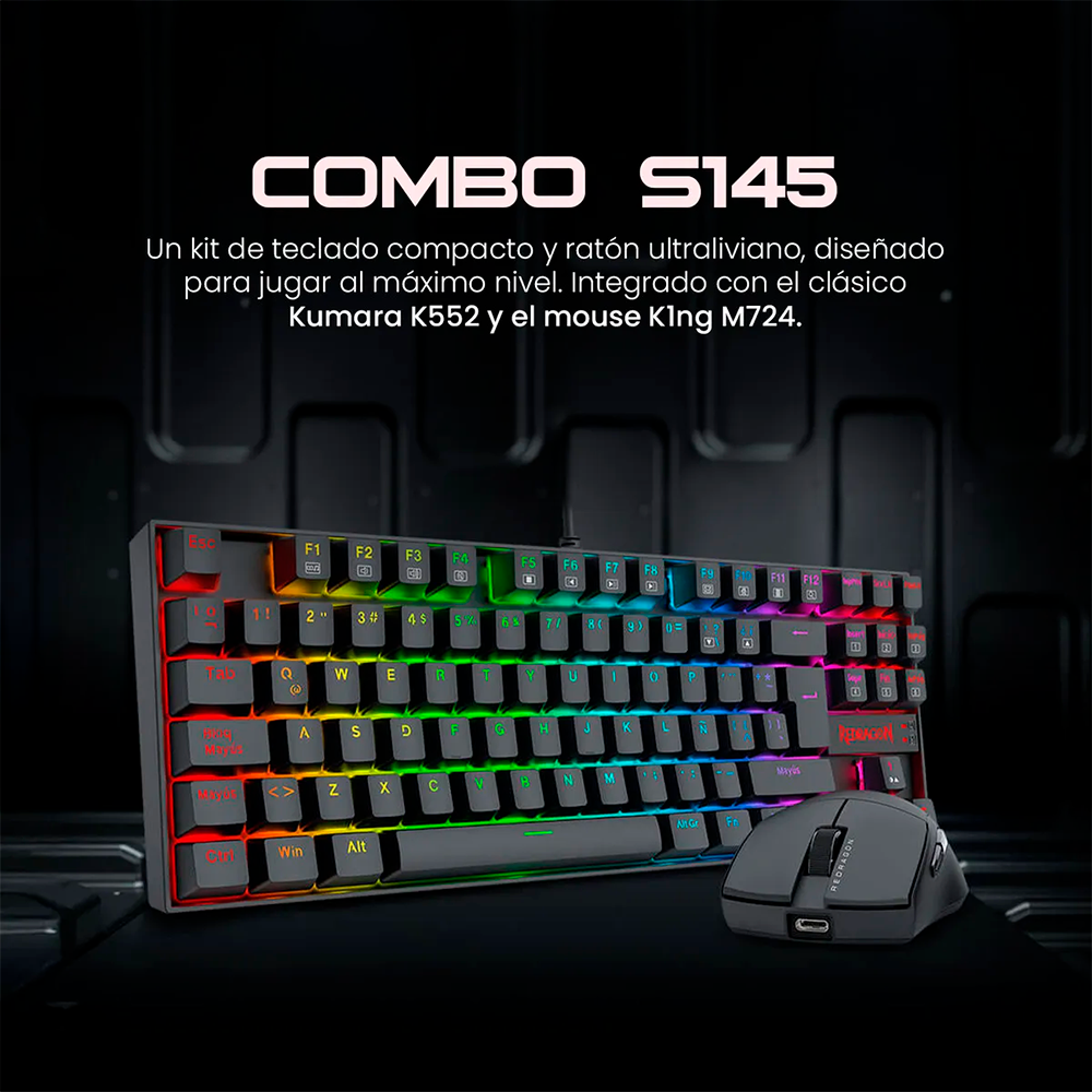 Kit Gamer Teclado y Mouse Redragon S145 Teclado Kumara K552 Rgb Switches Red Español + Mouse ...