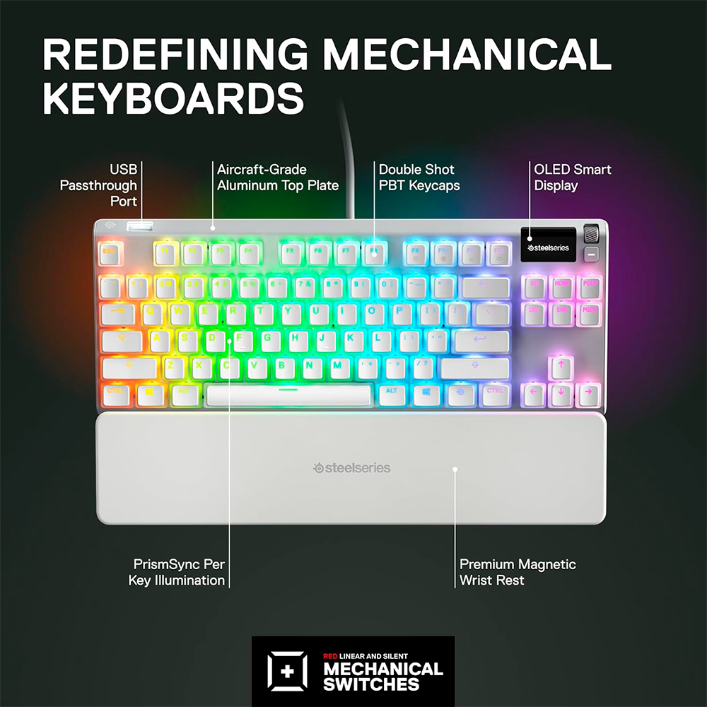 Teclado Gamer SteelSeries Apex 7 TKL GHOST / Iluminación RGB / Pantalla ...